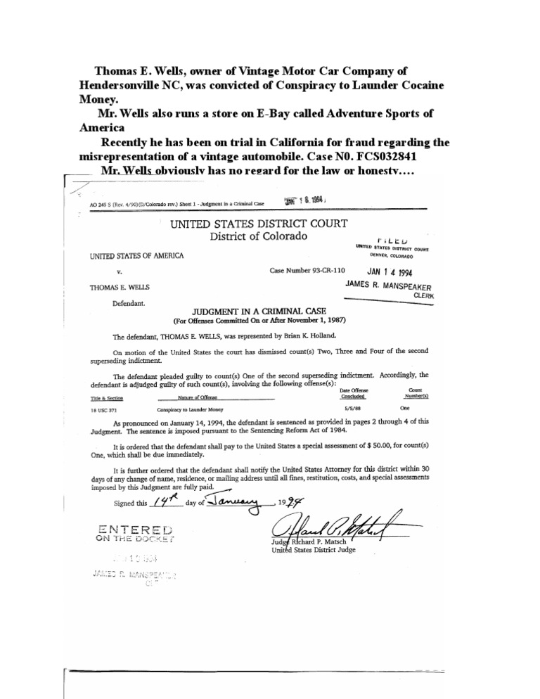 Thomas E. Wells Page 1 Conviction | PDF | Law