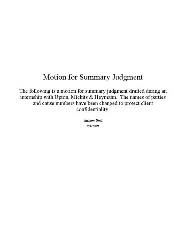 Writing Sample of MSJ | PDF | Summary Judgment | Negligence