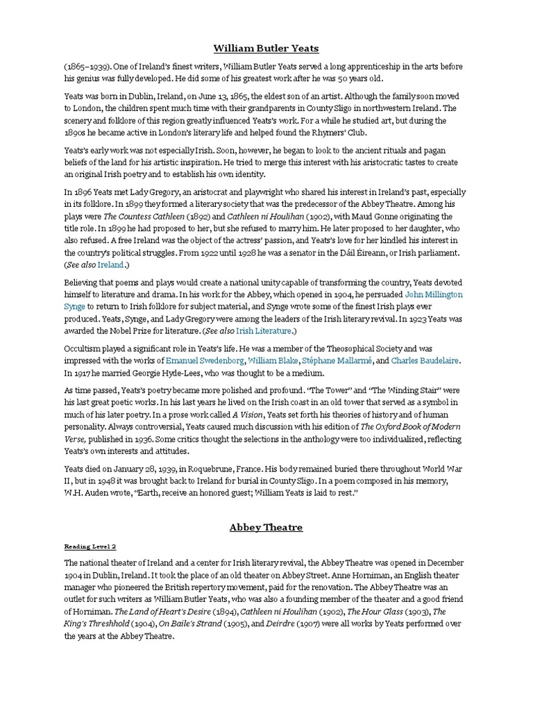 William Butler Yeats A | PDF | W. B. Yeats | Theatre