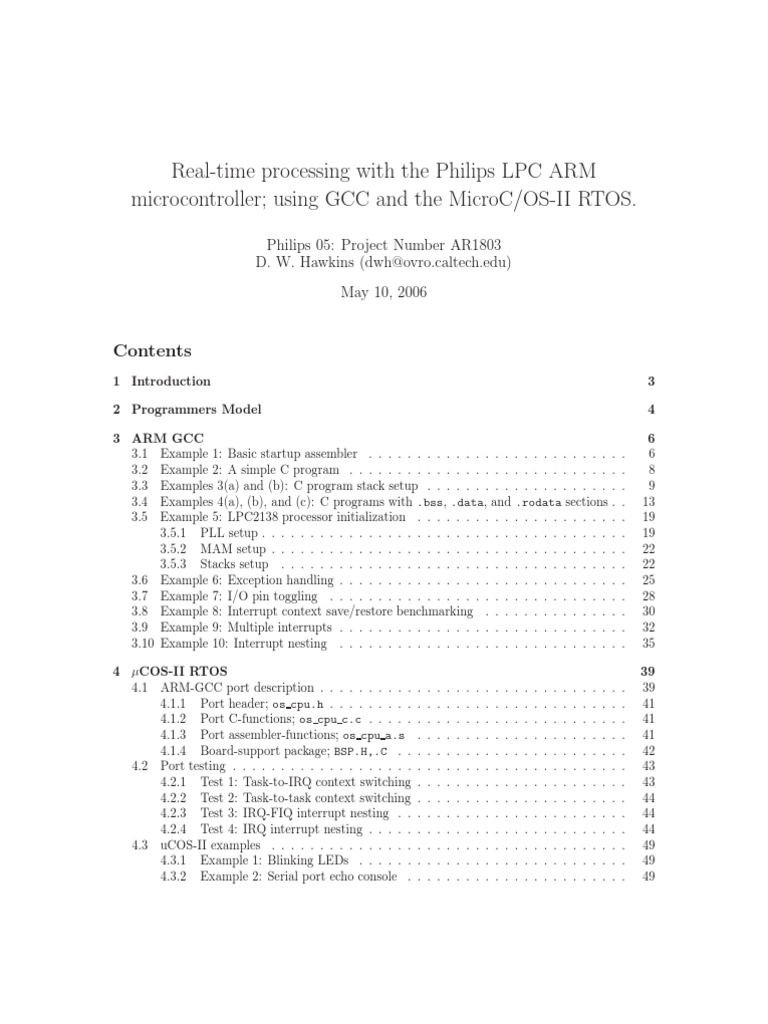 Real-Time Processing With The Philips LPC Arm Microcontroller Using GCC and The Microc/Os-Ii ...