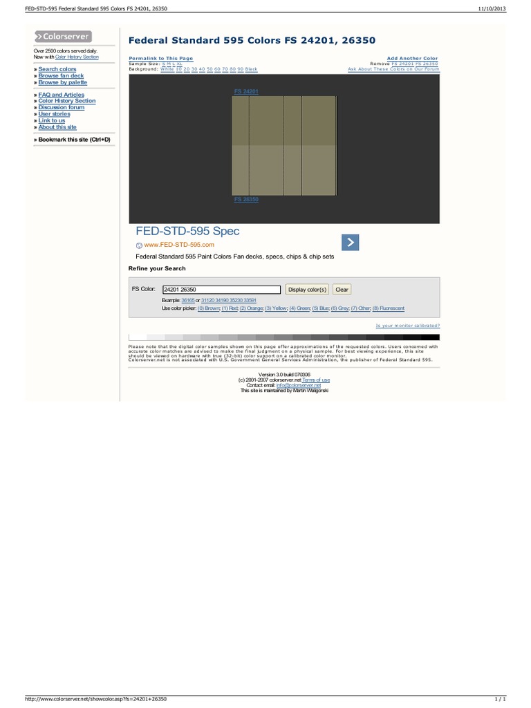 Zero Colors FED-STD-595 Federal Standard 595 Colors FS 24201, 26350 | PDF