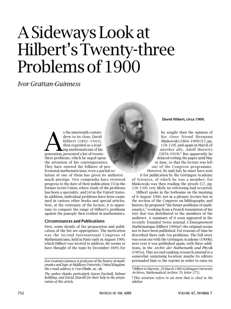 A Sideways Look at Hilbert's Twenty-Three Problems of 1900 | PDF ...