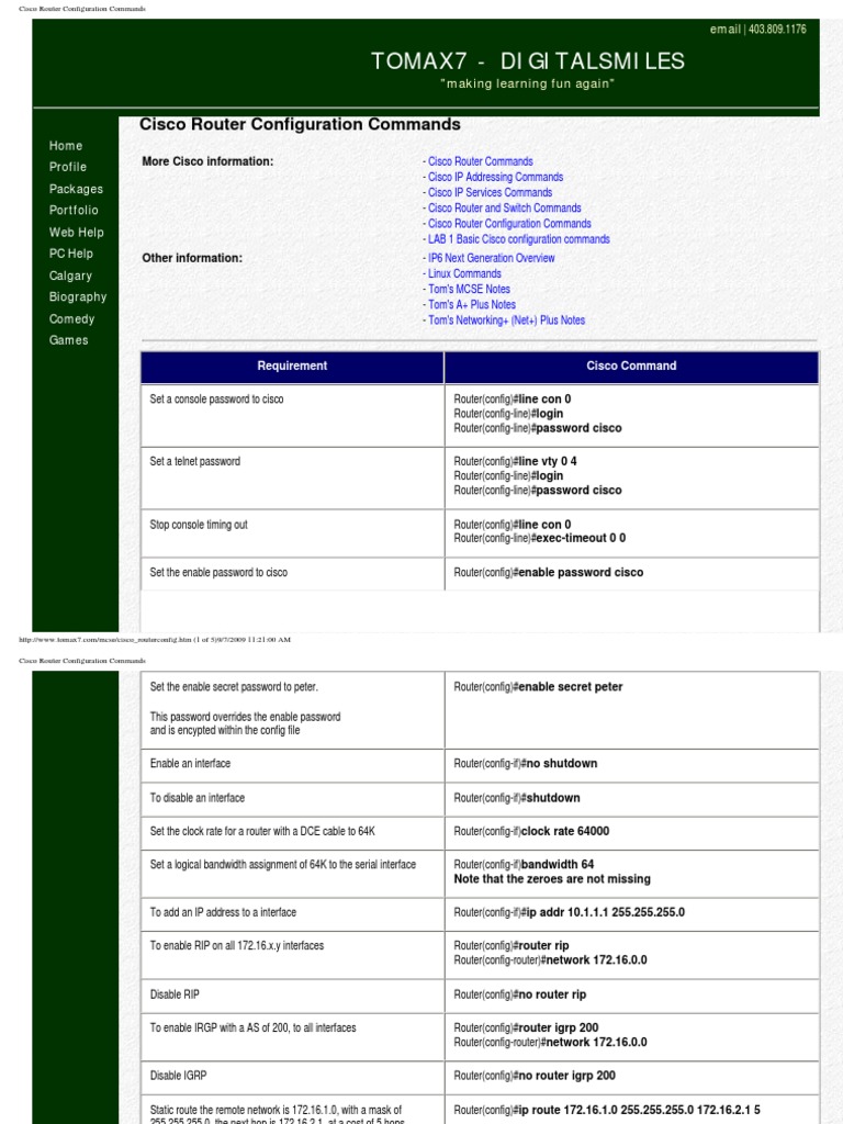 Cisco Router Configuration Commands | PDF | Ip Address | Router (Computing) Cisco Router Configuration Commands | PDF | Ip Address | Router (Computing)