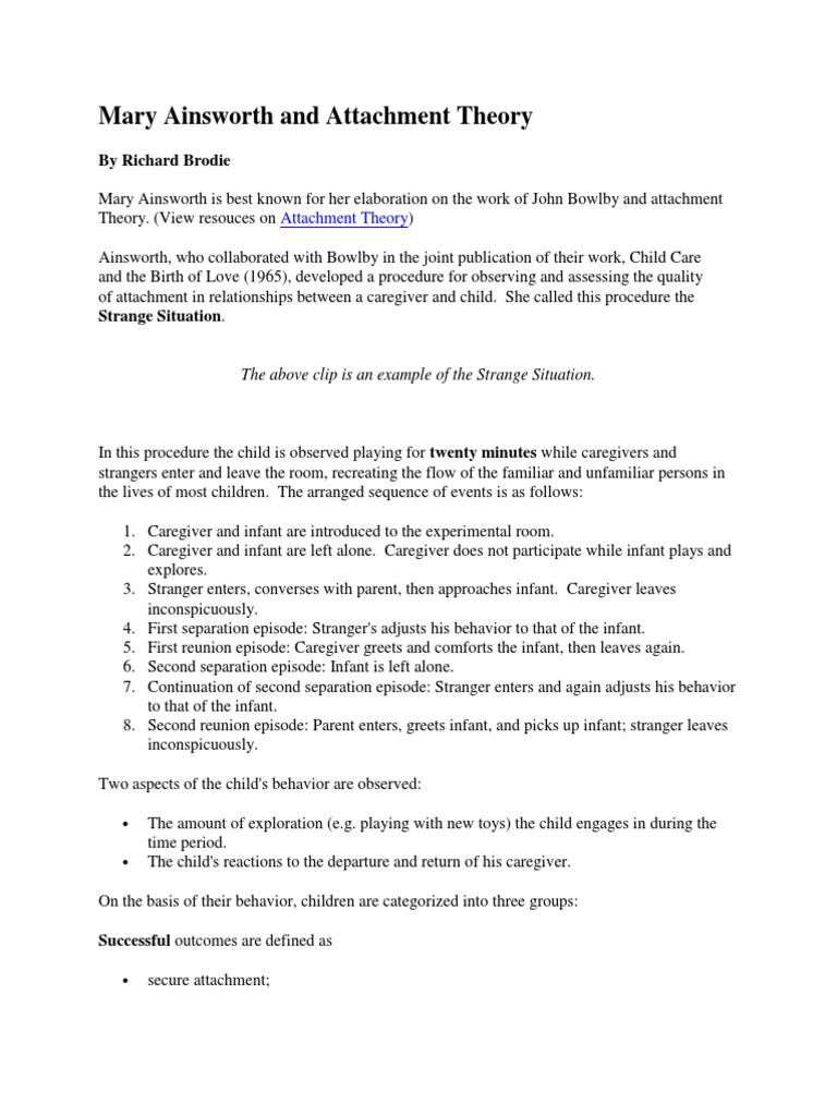 Mary Ainsworth and Attachment Theory | PDF | Attachment Theory | Human Development