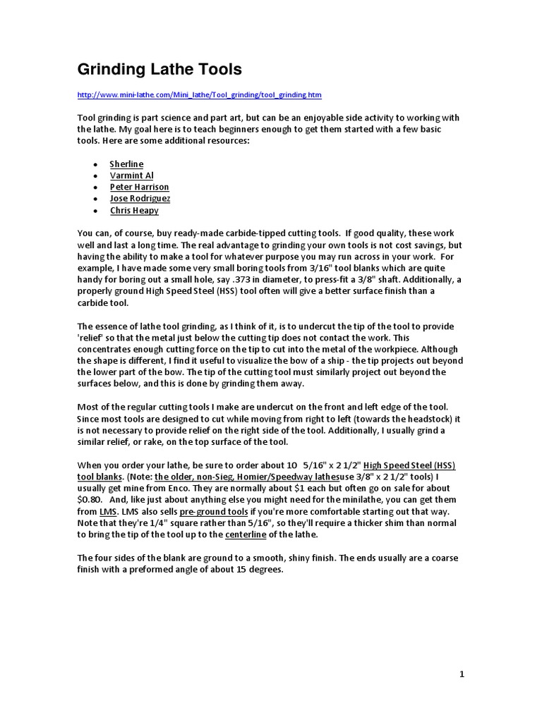 Grinding Lathe Tools | PDF | Grinding (Abrasive Cutting) | Mill (Grinding)