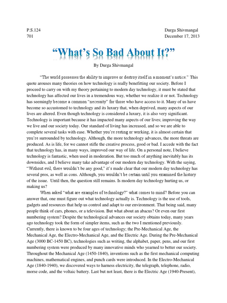 Pros and Cons of Modern Technology Essay | PDF | Obesity | Creativity