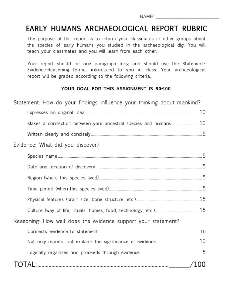 Early Humans Report Rubric | PDF | Human | Archaeology