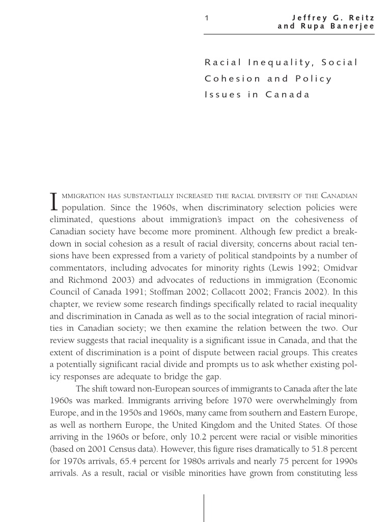 Racial Inequality, Social Cohesion and Policy Issues in Canada | PDF ...