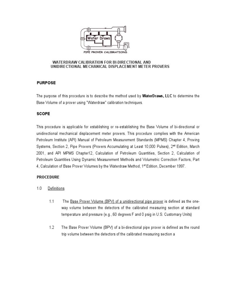 Waterdraw Calibration For Bi-Directional and Unidirectional Mechanical ...