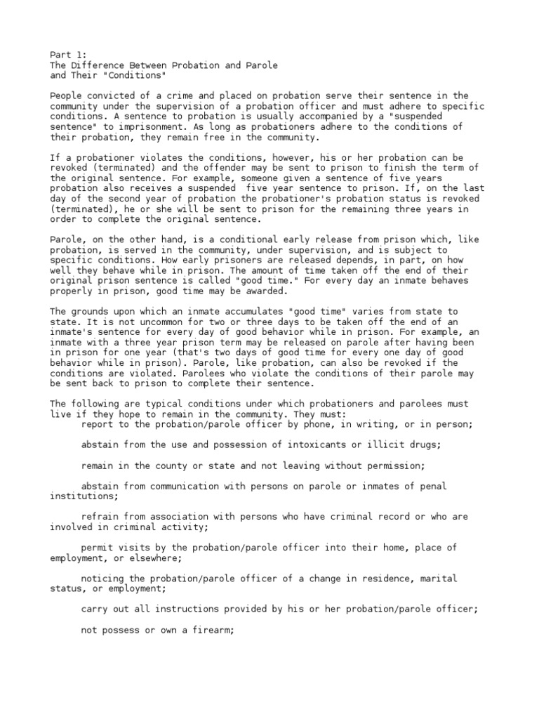 Probation Versus Parole | PDF | Probation | Parole