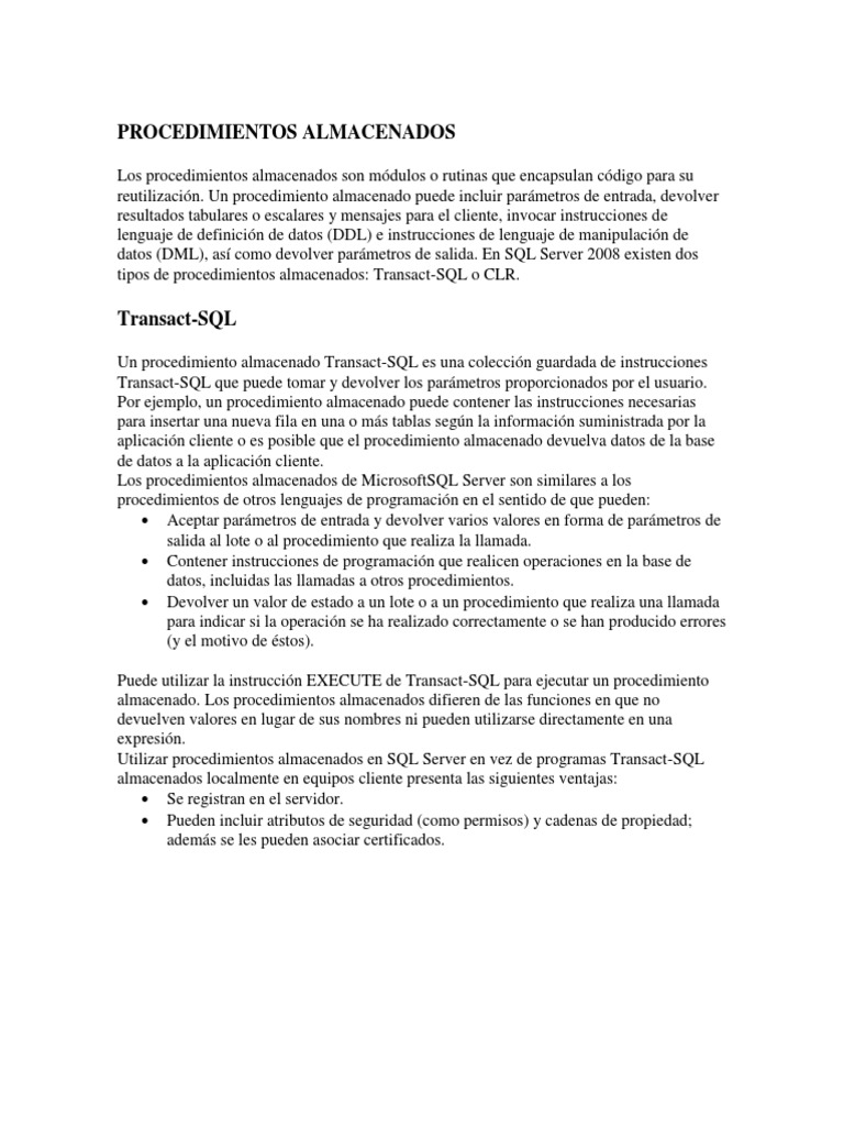 Procedimientos Almacenados | PDF | Servidor SQL de Microsoft | SQL