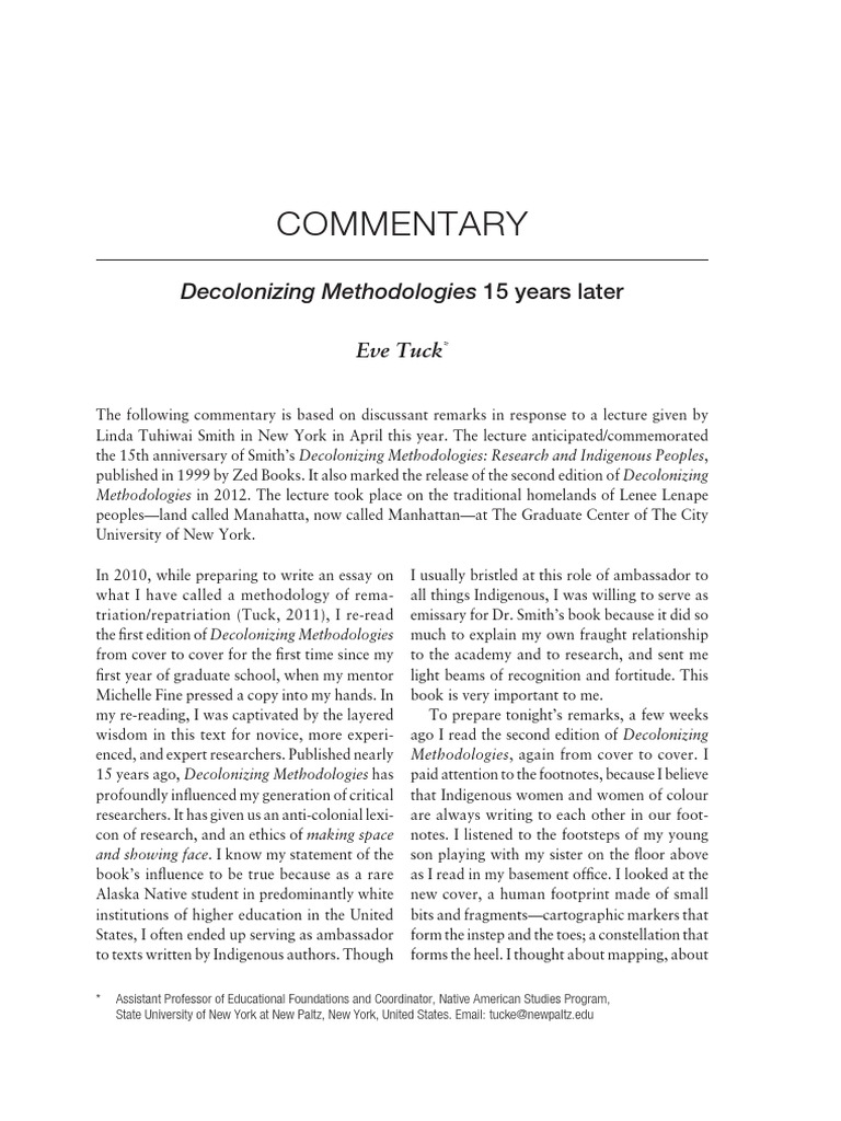 Tuck, Eve - Decolonizing Methodologies 15 Years Later | PDF | Tribe ...