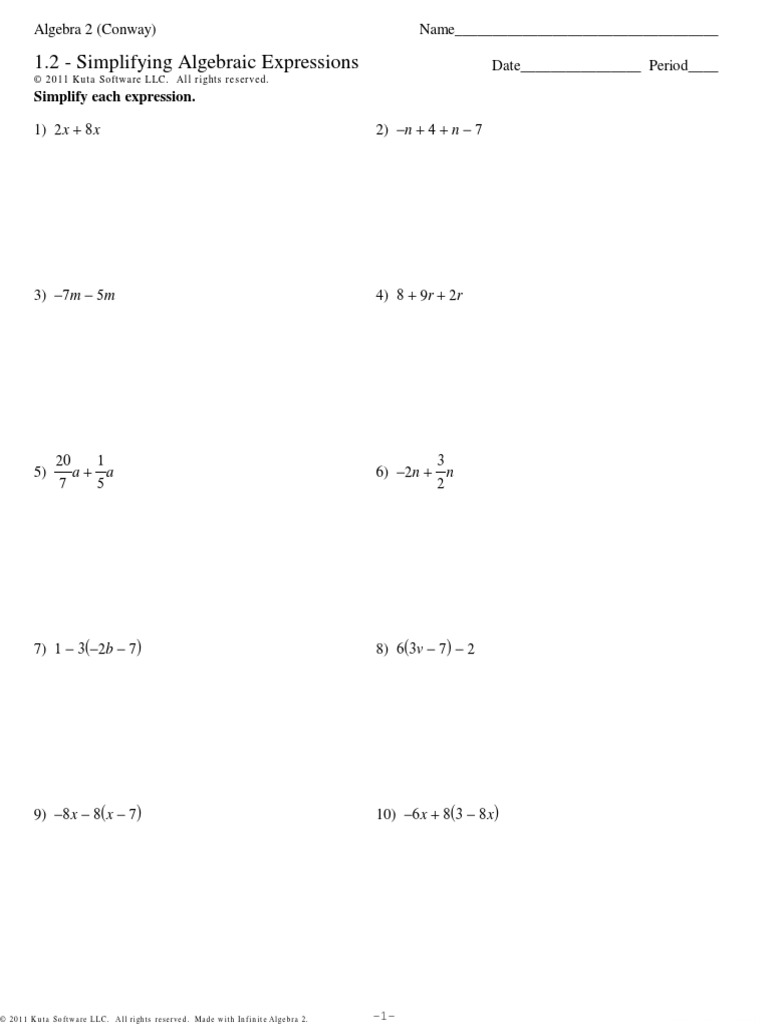 1.2 - Simplifying Algebraic Expressions | PDF | Teaching Methods ...