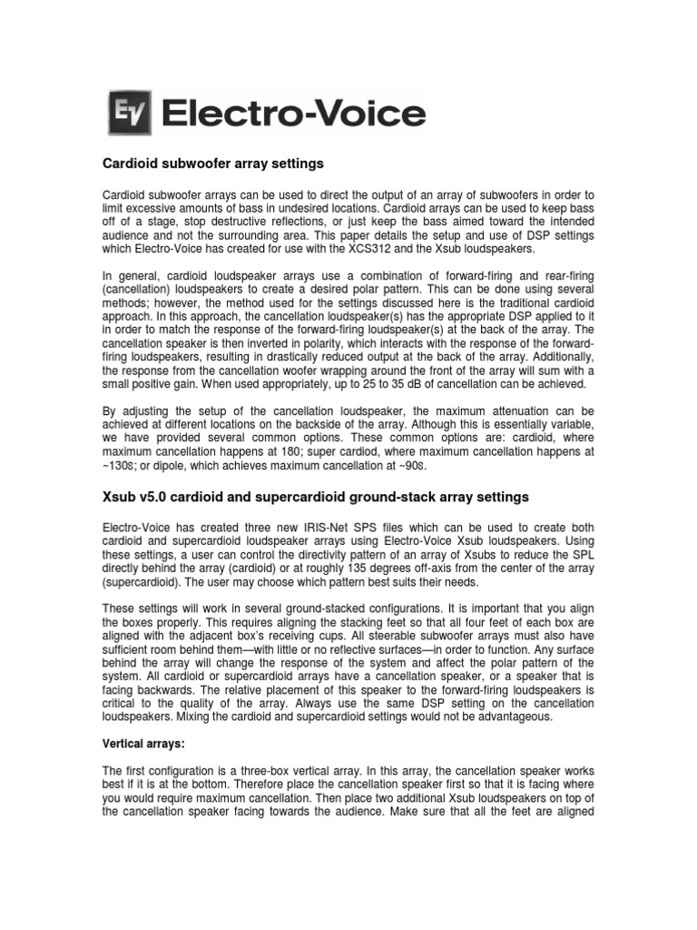 Cardioid Subwoofer Arrays Settings | PDF | Loudspeaker | Microphone