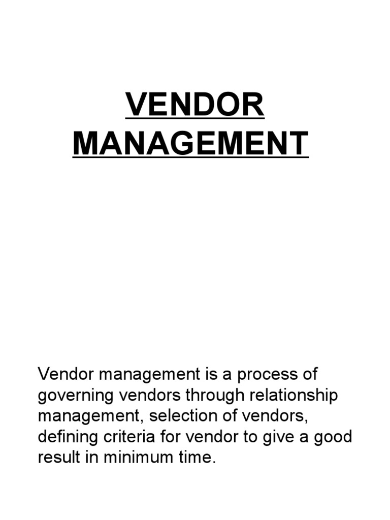 Vendor Management | PDF | Supply Chain Management | Business