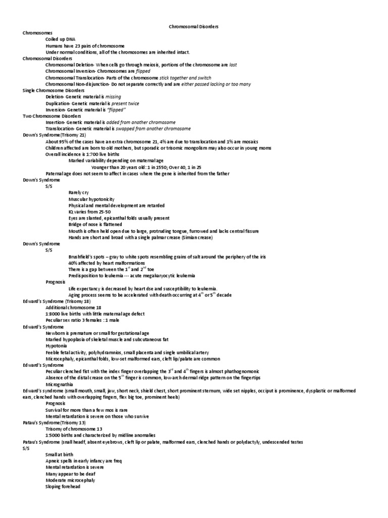 Chromosomal Disorders | PDF | Congenital Disorder | Down Syndrome