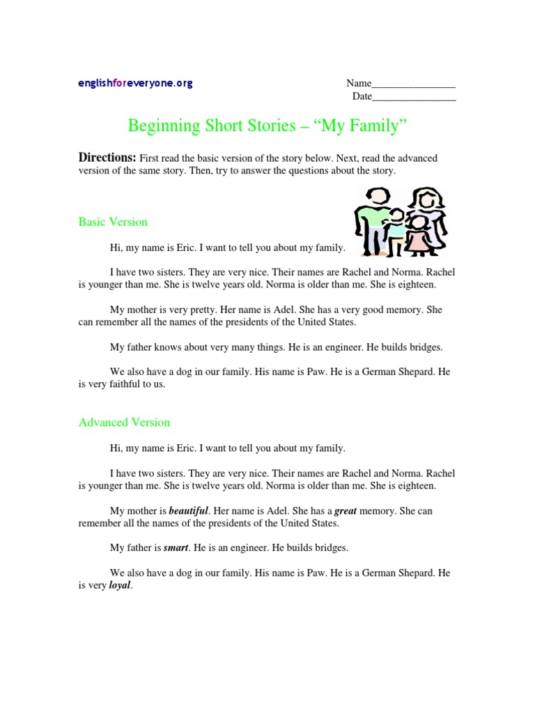 Beginning Short Stories With Questions, My Family | PDF