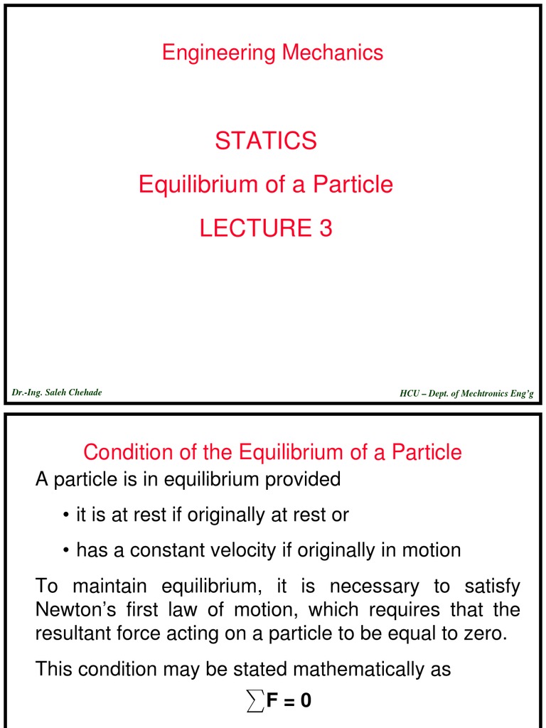 Statics Equilibrium of A Particle: Engineering Mechanics | PDF ...