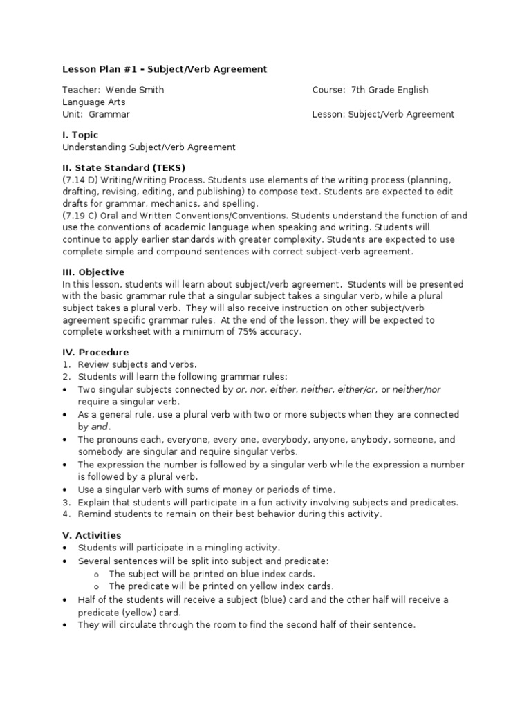 Grammar Lesson Plan 1 Tiie1m | Download Free PDF | Predicate (Grammar ...