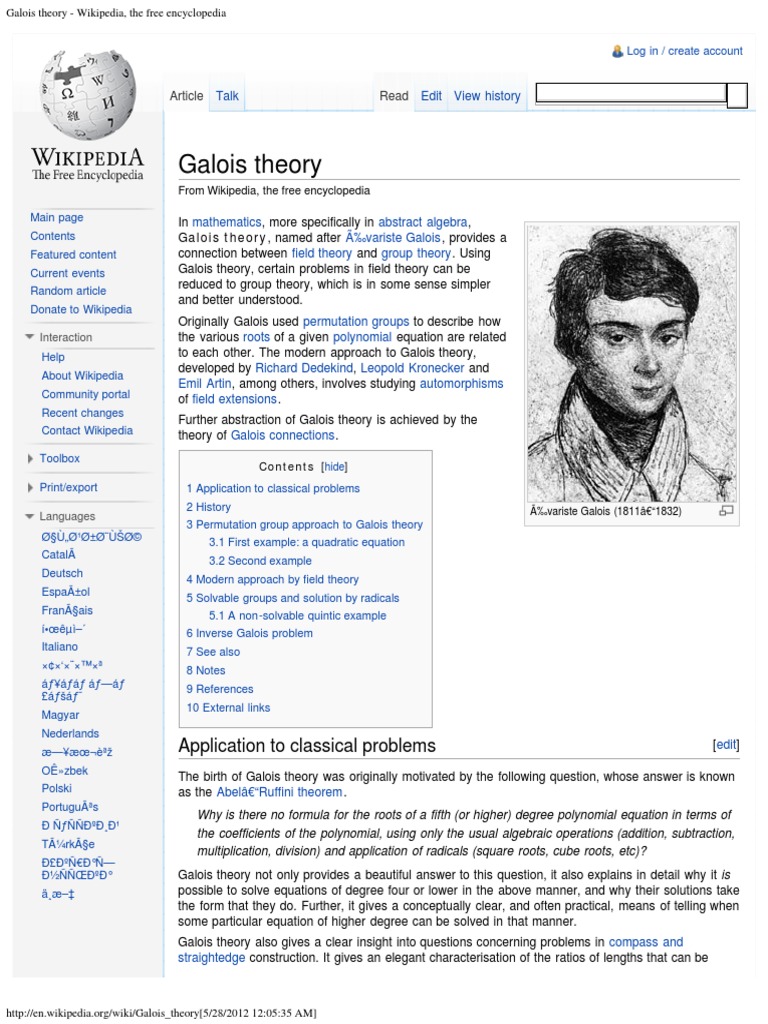 Galois Theory - Wikipedia, The Free Encyclopedia | Field (Mathematics ...