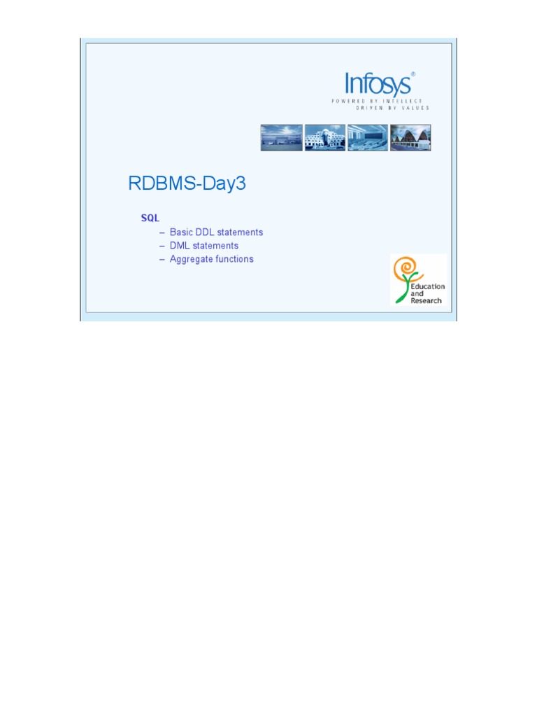 RDBMS-Day3: - Basic DDL Statements - DML Statements - Aggregate Functions | PDF | Sql | Database ...