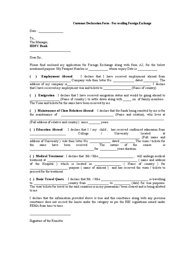 Declaration Foreign Exchange | PDF | Travel Visa | Immigration Law