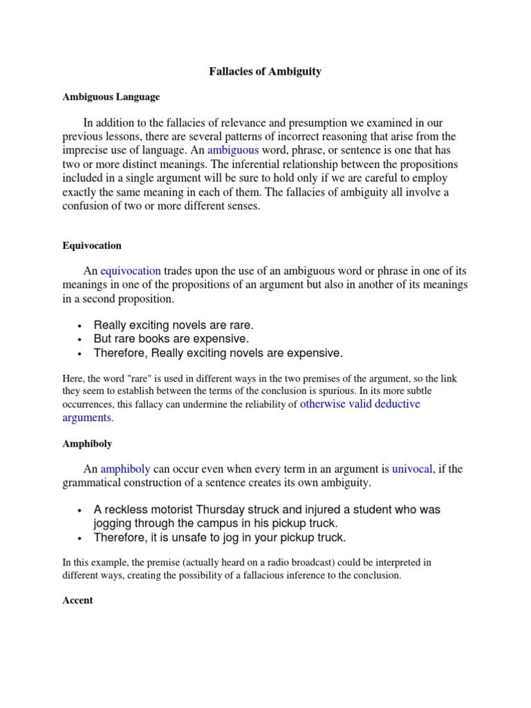 Fallacies of Ambiguity | Fallacy | Argument