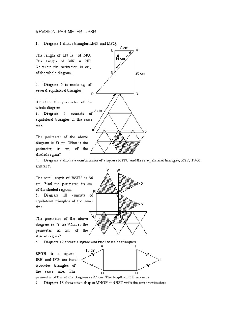 Perimeter Revision Exercises for UPSR | PDF | Euclidean Plane Geometry ...