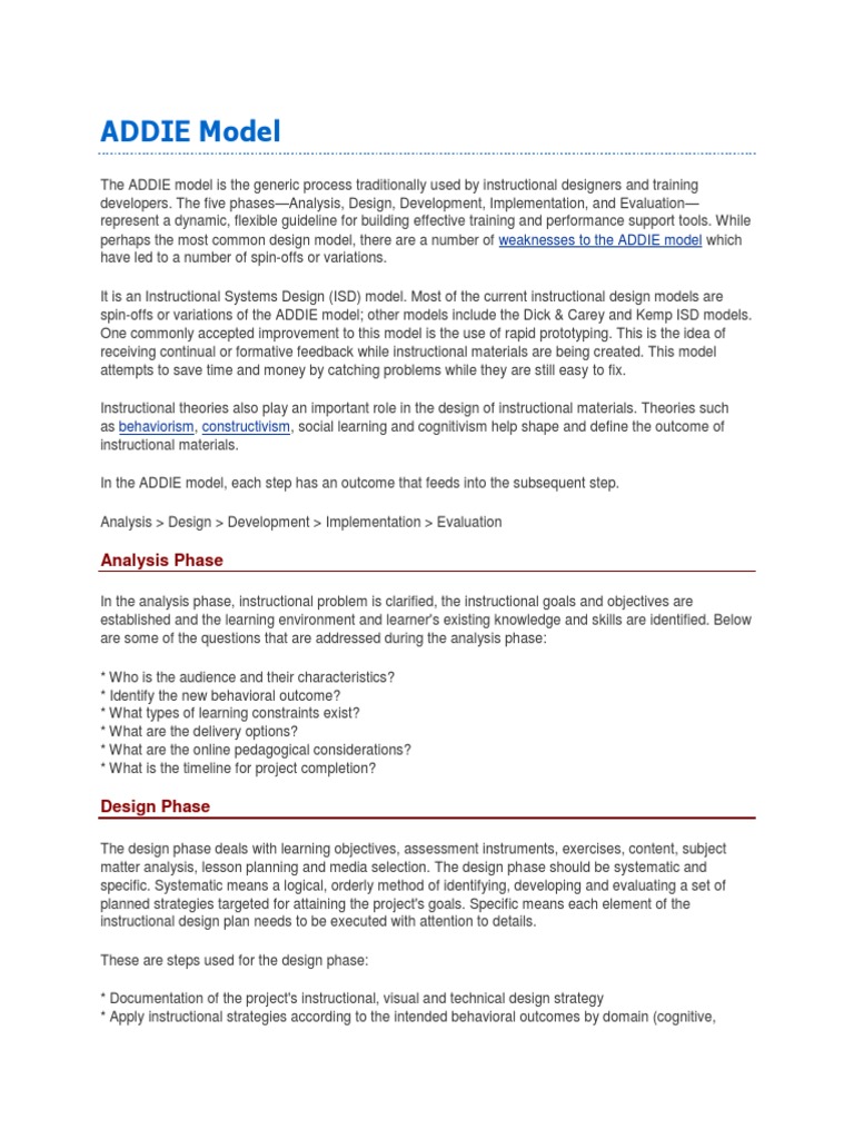 Addie Model | PDF | Instructional Design | Epistemology
