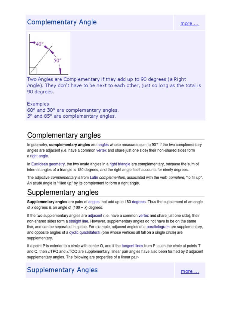 Complementary Angle | PDF | Angle | Triangle