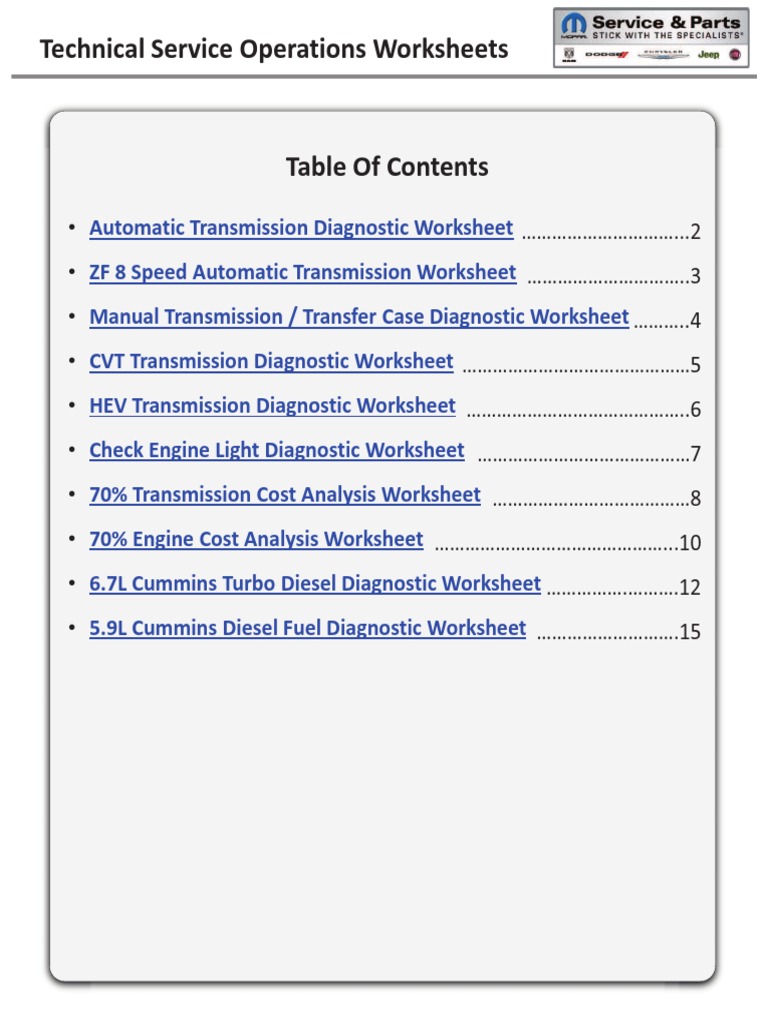Transmission Diagnostic Worksheets | PDF | Manual Transmission ...