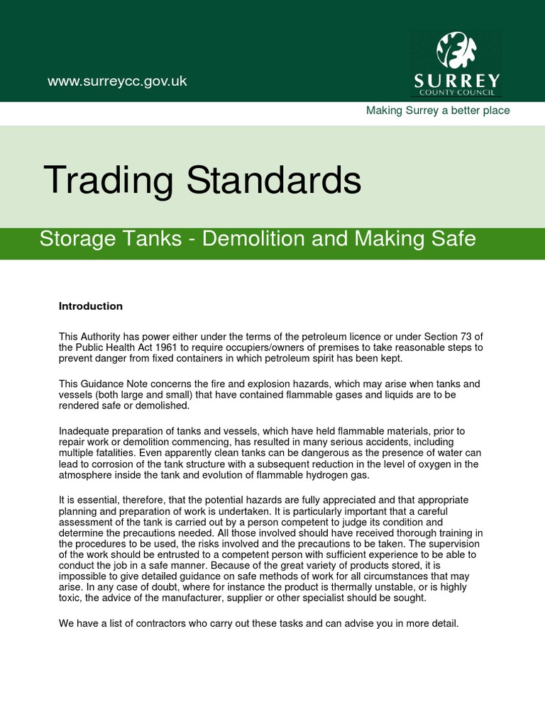 Storage Tanks Demolition and Making Safe | PDF | Demolition | Flammability