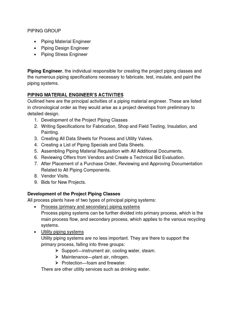 Piping Engineering Roles and Responsibilities | PDF