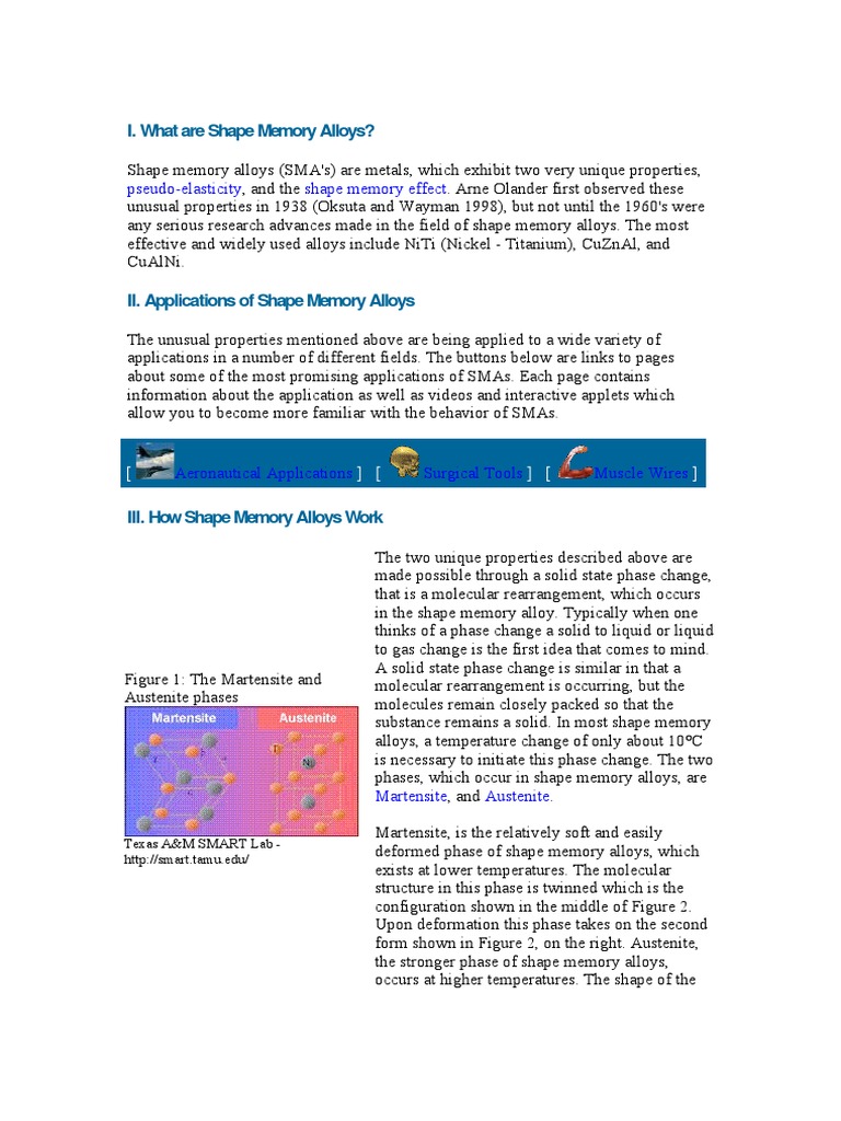 Shape Memory Alloys | PDF | Shape Memory Alloy | Physical Chemistry