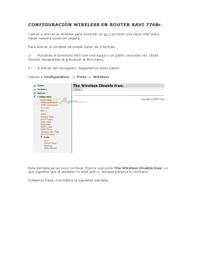 CONFIGURACIÓN WIRELESS EN ROUTER XAVI 7768r | PDF | Ventana ...