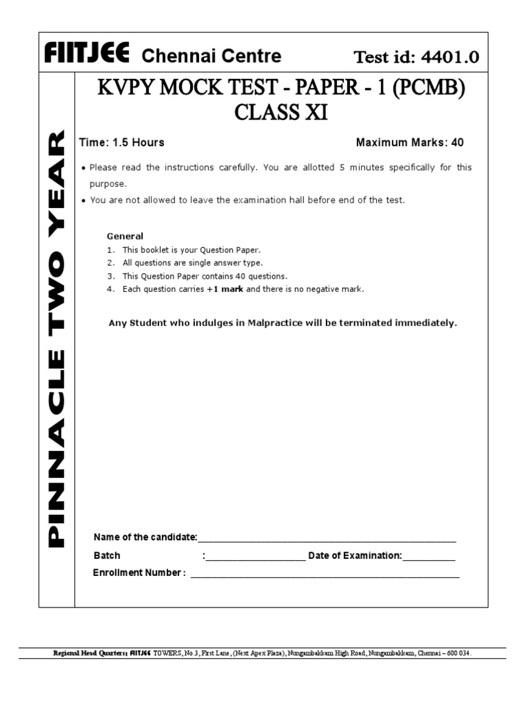 Fiitjee Model Paper | PDF | Peroxide | Catalase