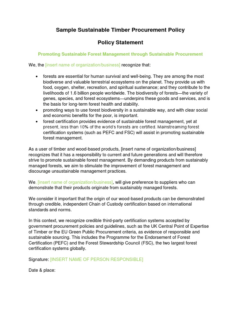 Sample Timber Procurement Policy | PDF