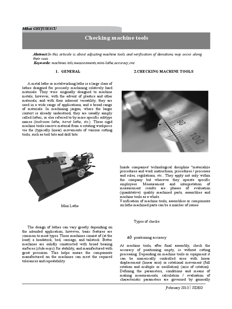 Checking Machine Tools: Their Uses Keywords: Machines Tols ...