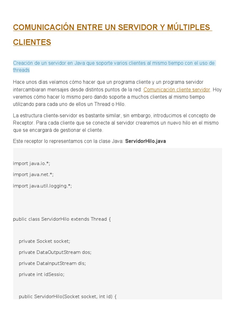 Comunicación Entre Un Servidor y Múltiples Clientes | PDF | Java ...