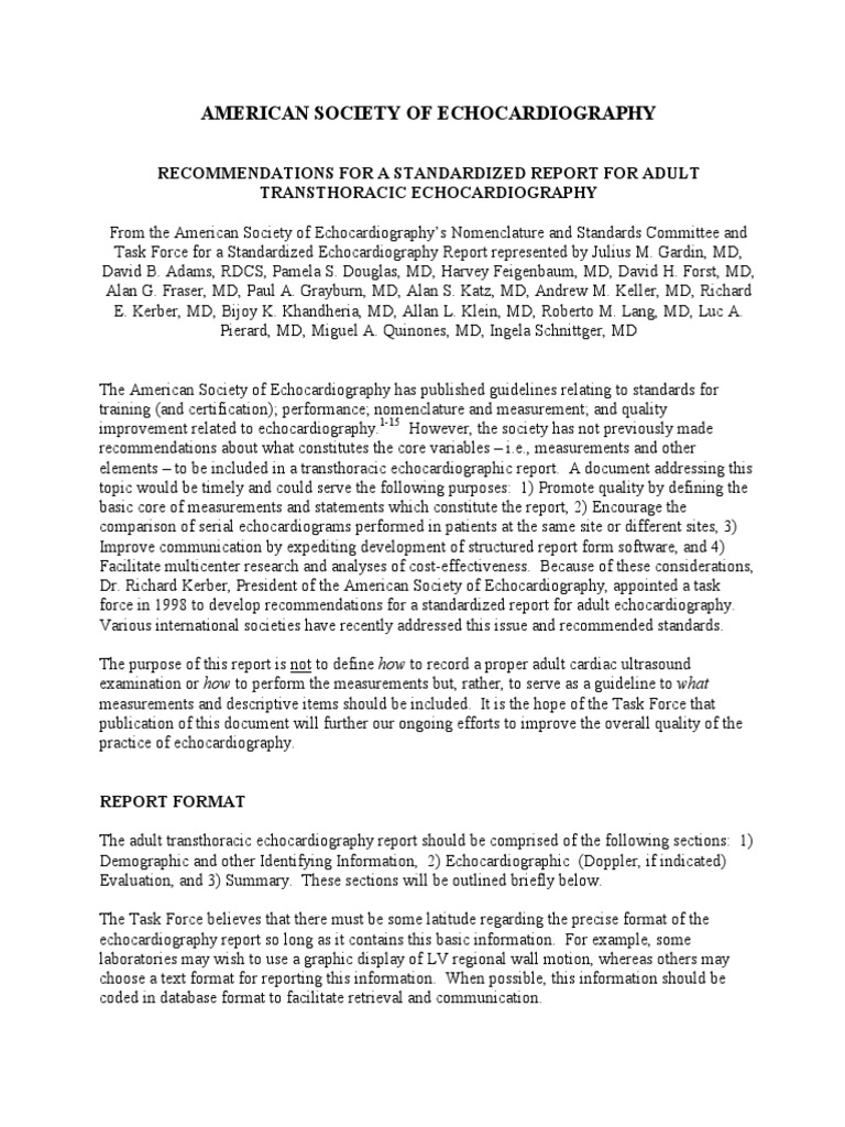 Standardized Echo Report Rev1 | PDF | Heart Valve | Aorta