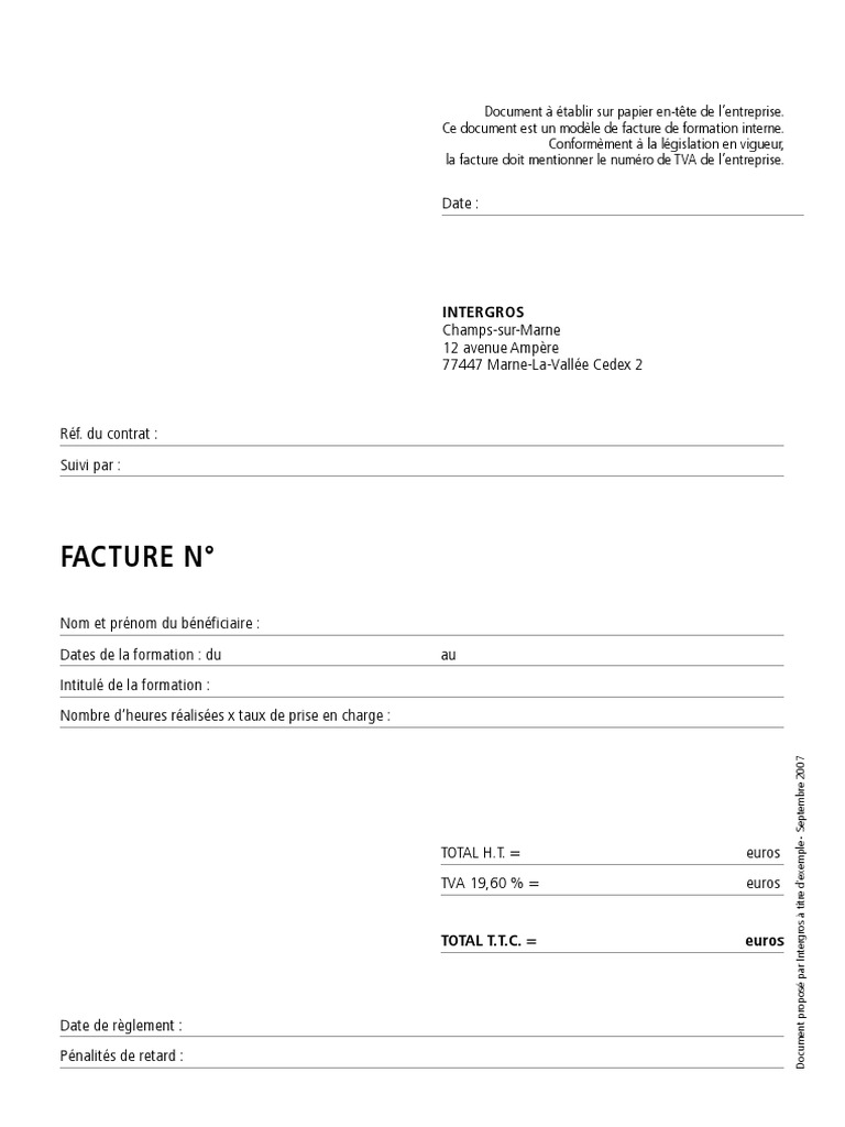 Modèle de Facture de Formation Interne | PDF | Finance et gestion monétaire