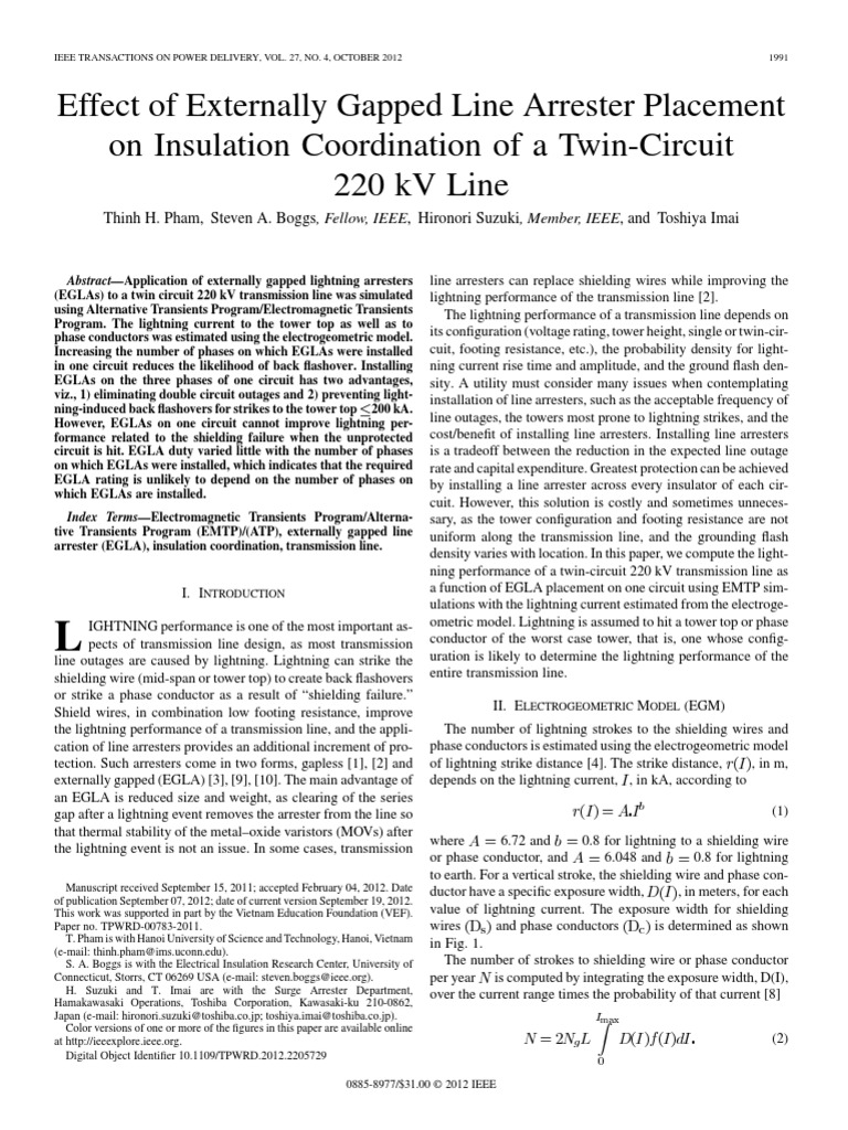 Effect of Externally Gapped Line Arrester Placement On Insulation ...