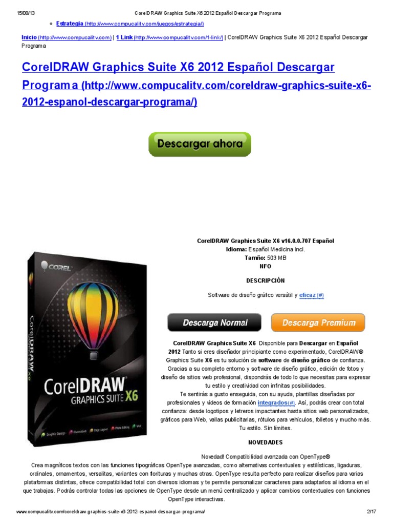 CorelDRAW Graphics Suite X6 2012 Español Descargar Programa | PDF ...