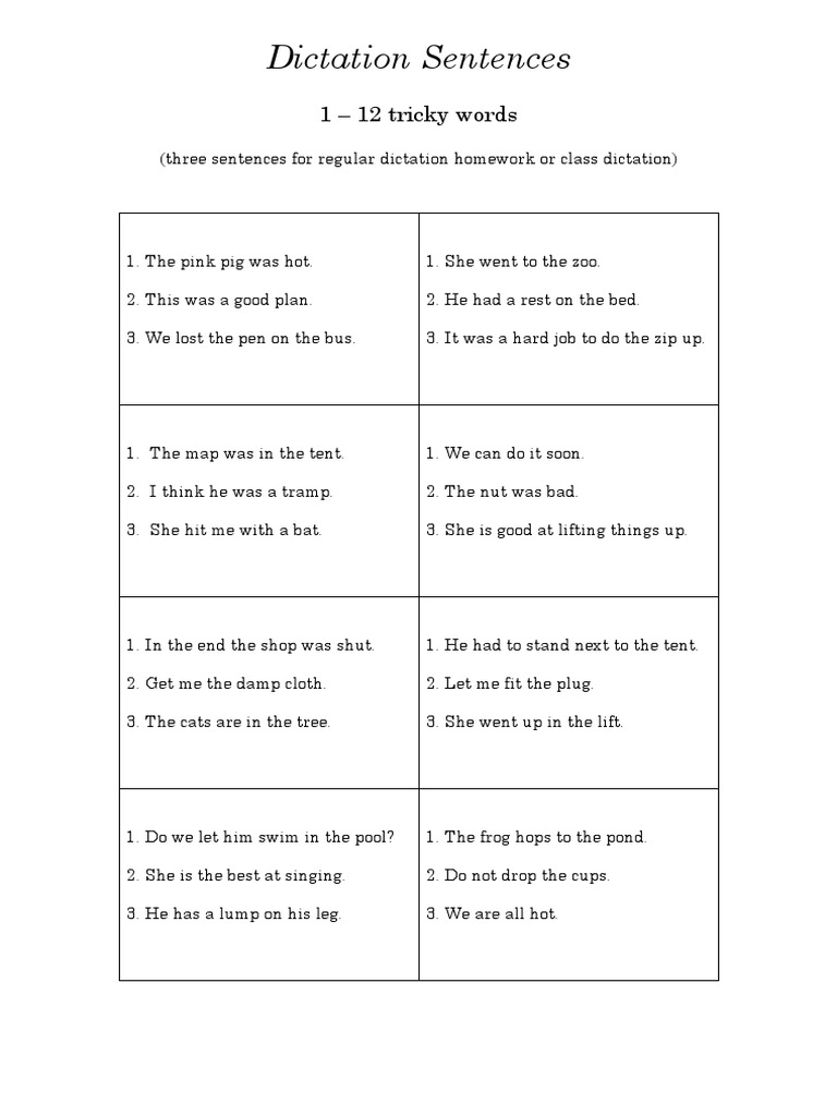 Jolly Phonics Dictation Sentences | PDF