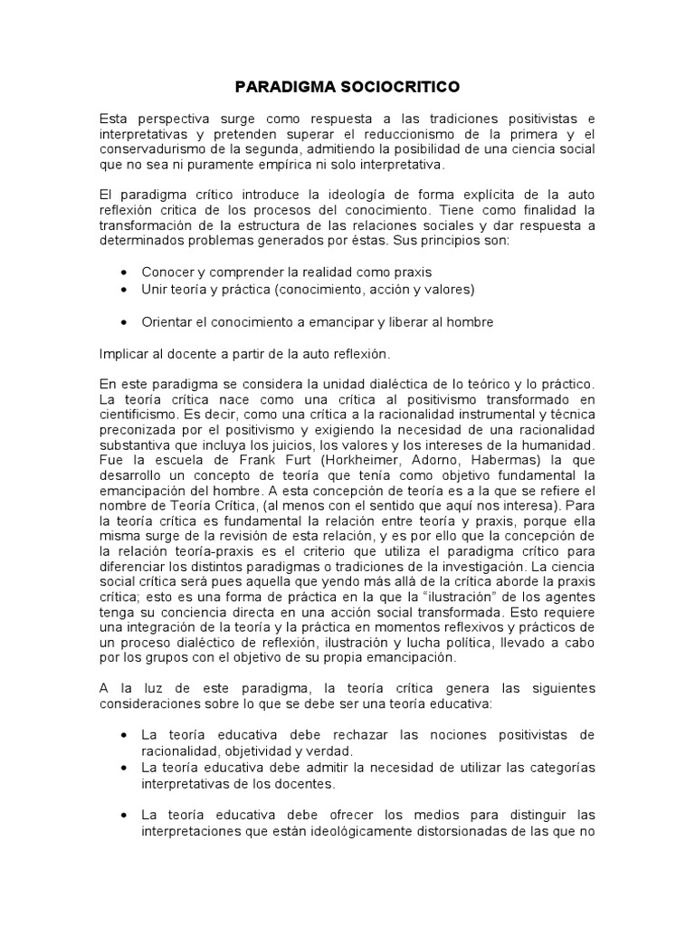 Paradigma Sociocritico | PDF | Crecimiento personal y profesional