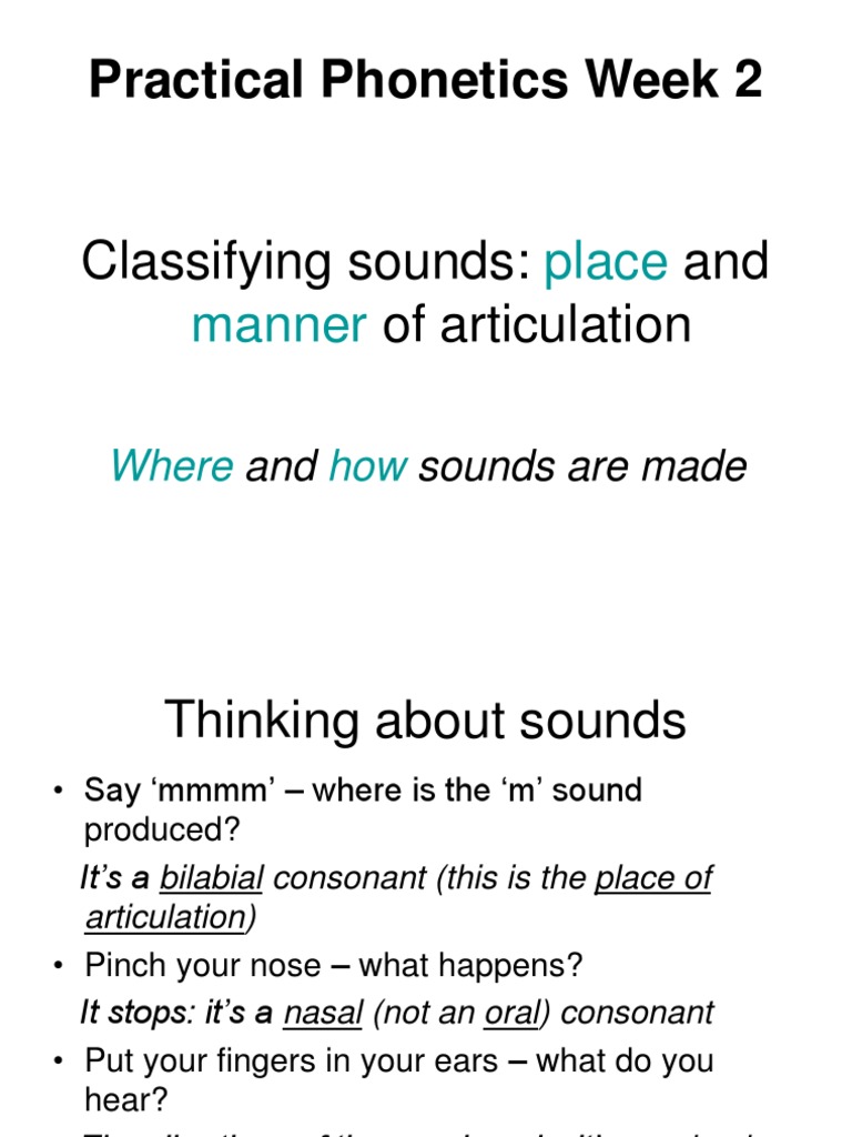 Week 2 Place & Manner of Articulation (Consonants) | PDF | Consonant ...