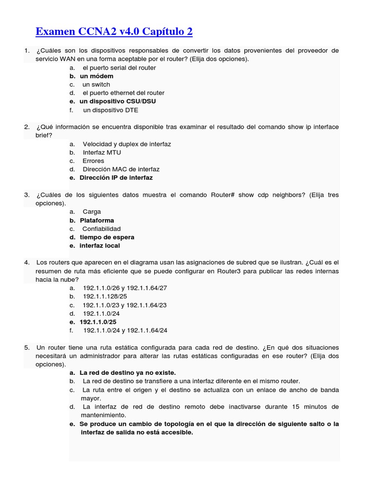 Examen CCNA2 v4 | PDF | Enrutador (Computación) | Dirección IP