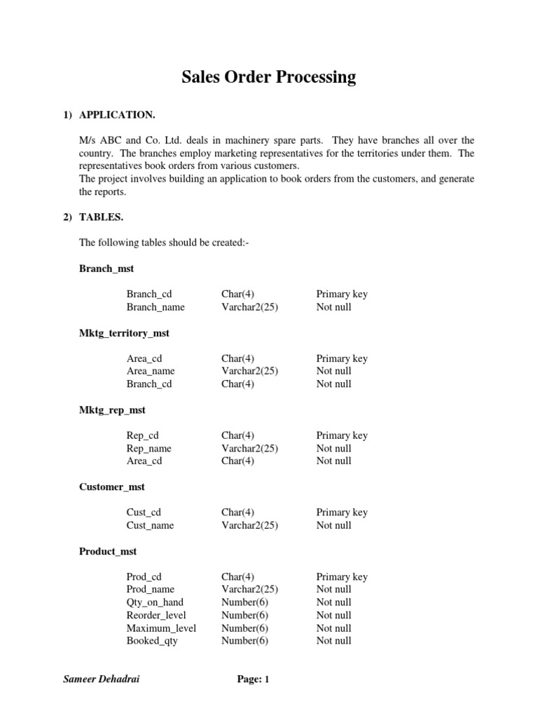 Project Sales Order Processing | PDF | Pl/Sql | Data Management Software