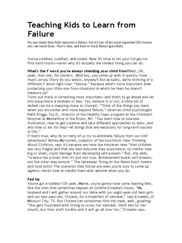 Teaching Kids To Learn From Failure | PDF | Infants | Nudity