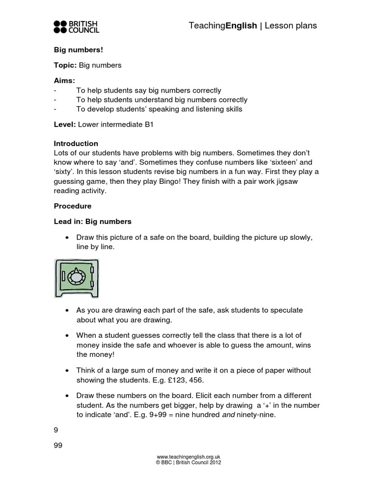 Big Numbers Lesson Plan | PDF | Lesson Plan | Cognition